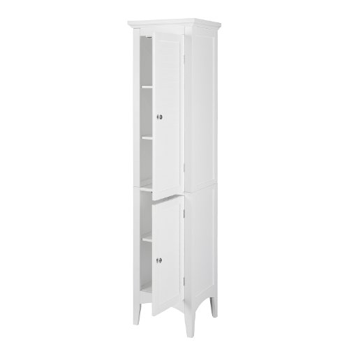 Elegant Home Fashions Glancy Linen Tower Freestanding Cabinet Tall Narrow Bathroom Kitchen Living Room Storage with 2 Shutter Doors 5 Tier Shelves, White, Standard