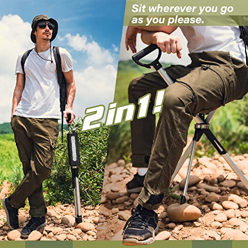 STEP2GOLD Ta-Da Chair Series 2- Portable Walking Stick, Cane with Seat, Foldable Chair, Hiking Stick, for Camping, Hiking, Lightweight Aluminum, Easy Carry, Anti-Slip (34.2"/Black)