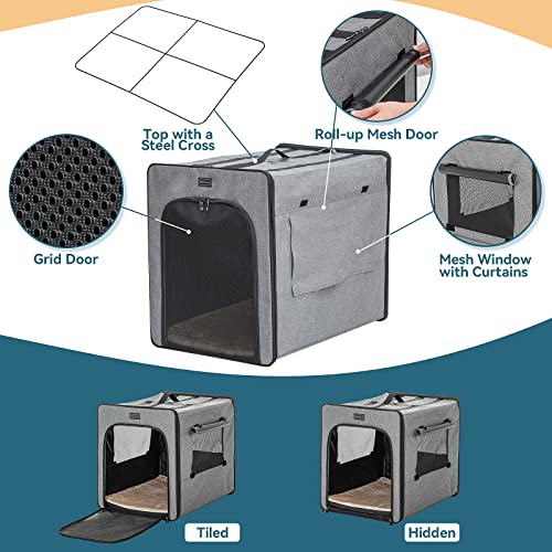 Petsfit Sturdy Wire Frame Soft Dog Crate, Collapsible for Travel (L: 31" x 21" x 26", Light Grey A)