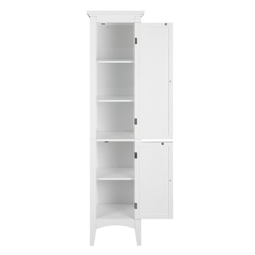 Elegant Home Fashions Glancy Linen Tower Freestanding Cabinet Tall Narrow Bathroom Kitchen Living Room Storage with 2 Shutter Doors 5 Tier Shelves, White, Standard