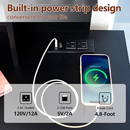 USIKEY Vanity Table Set with Lighted Mirror & Charging Station, Makeup Vanity Table with 1 Drawer, 1 Storage Cabinet, 10 LED Lights, Dressing Tables Vanity Desk with Cushioned Stool for Bedroom, Black
