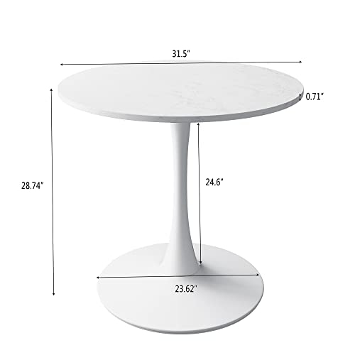 DKLGG 32" Modern Round Dining Table with Printed Marble Table Top, Metal Base Pedestal Table Tulip Table Kitchen Table for 2-4 Person for Small Space Home, End Table Leisure Coffee Table, Marble