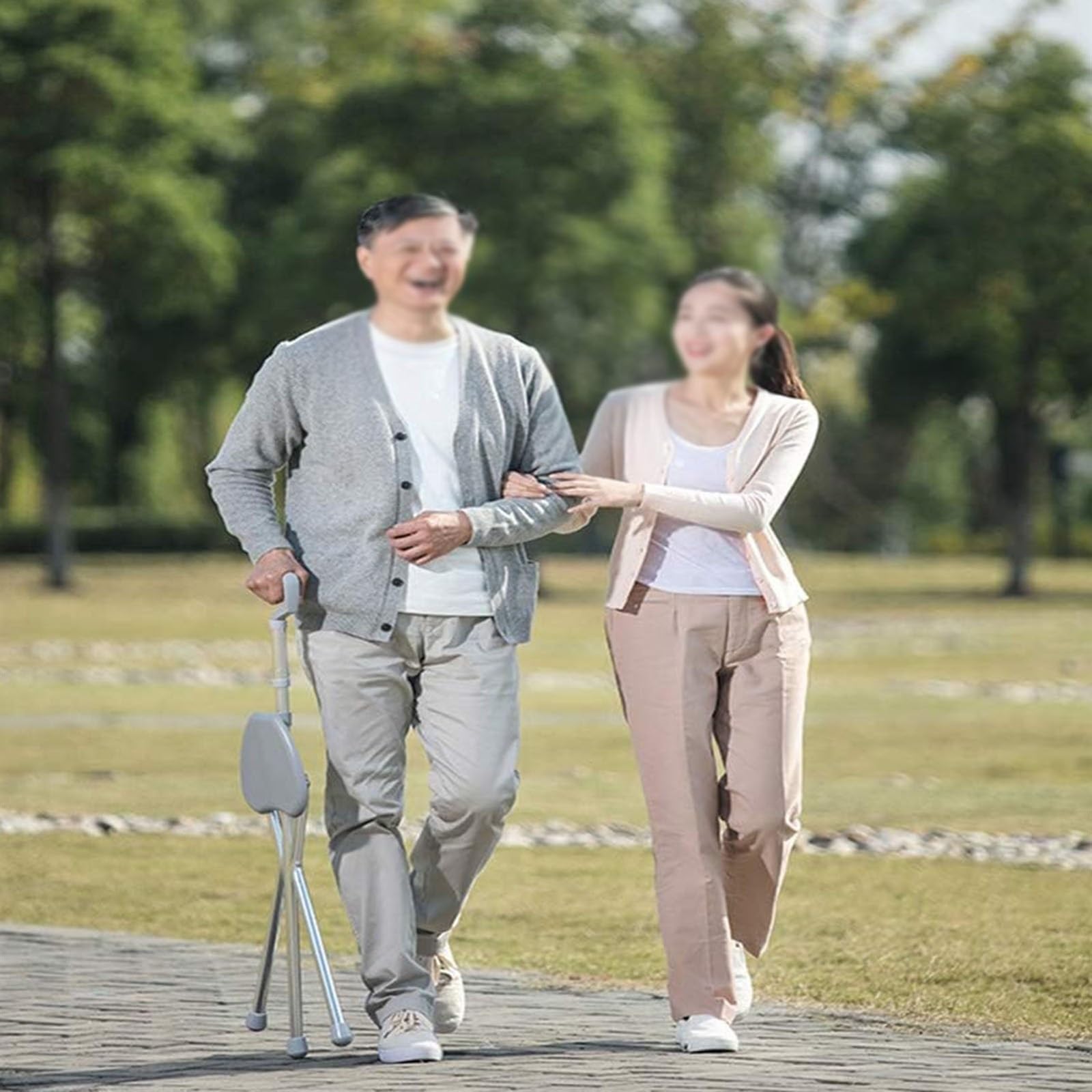 Aluminum Alloy Walking Stick, Foldable, Three-Legged Cane Chairs for Adults, Portable, Bow Grip, Anti-Slip, Lightweight, for Disabled, Elderly