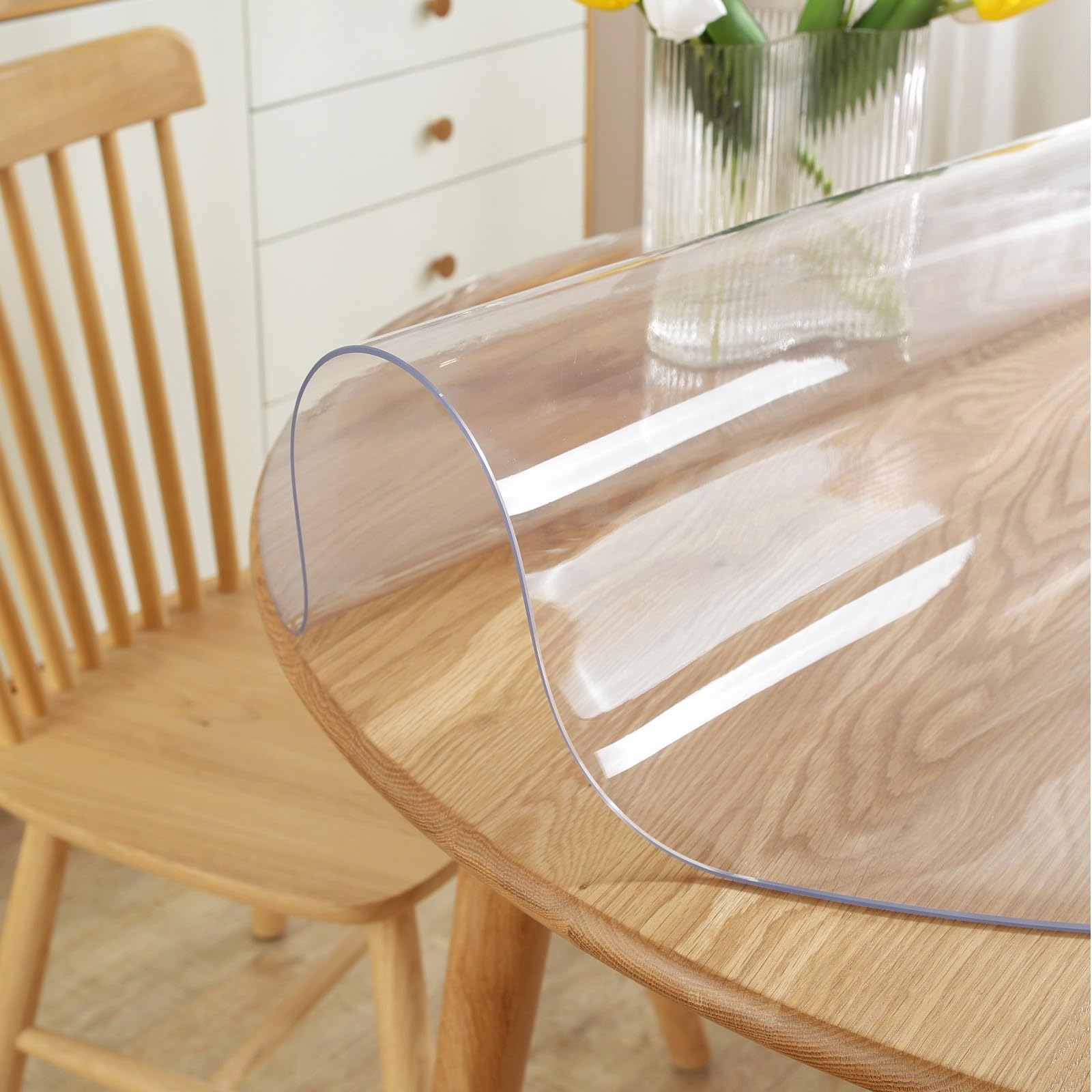 LovePads 2mm Thick Clear Round Table Cover Protector 48 Inch Clear Round Table Protector for Dining Room Table, Round Plastic Table Cover, Plastic Cover for Round Table, PVC Round Table Pads