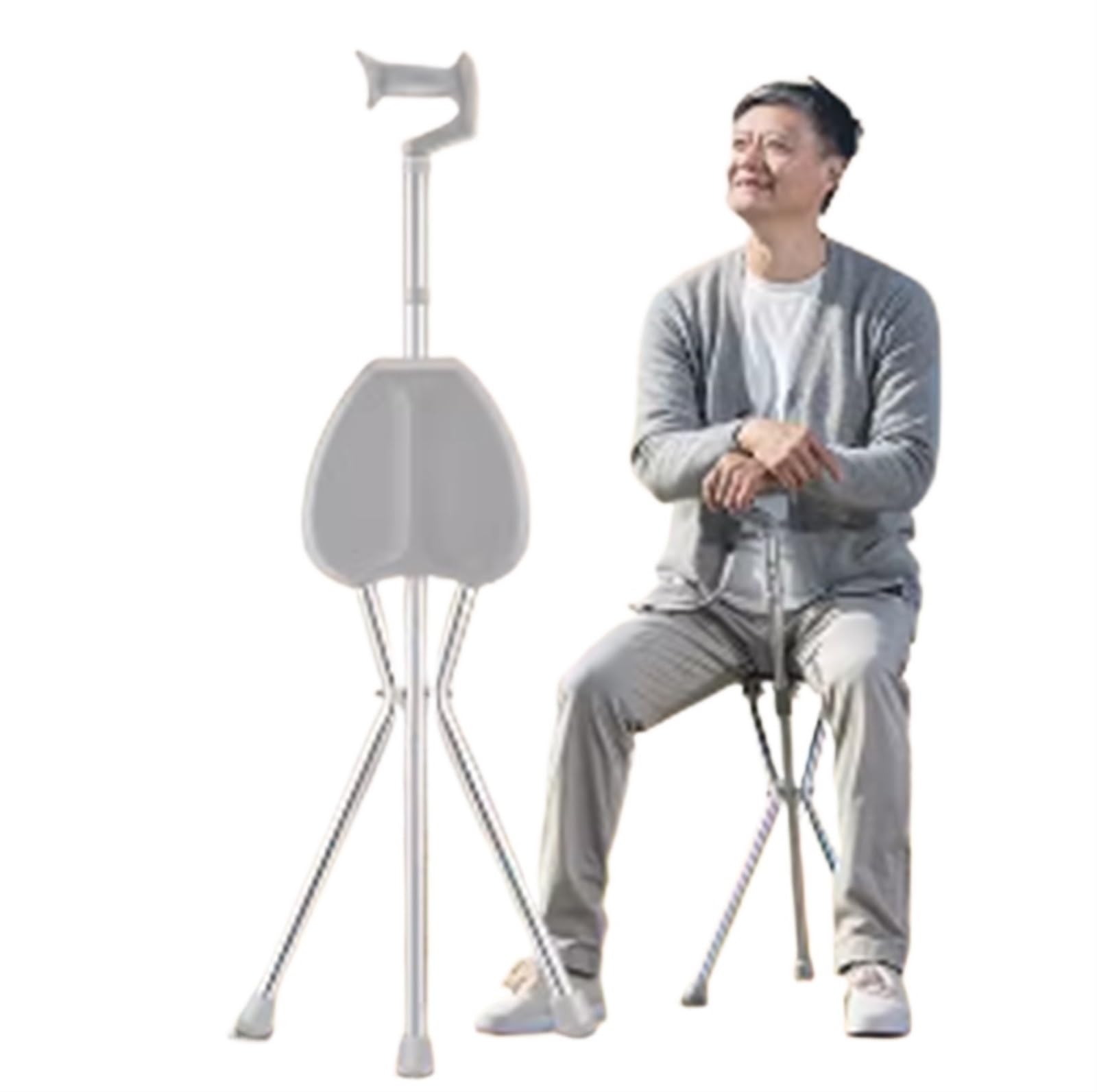 Aluminum Alloy Walking Stick, Foldable, Three-Legged Cane Chairs for Adults, Portable, Bow Grip, Anti-Slip, Lightweight, for Disabled, Elderly