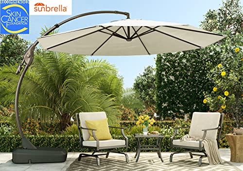 Grand patio Deluxe NAPOLI 12FT Patio Umbrella, Curvy Aluminum Cantilever Umbrella with Base, Round Large Offset Umbrellas for Garden Deck Pool (Champagne, 12 FT)