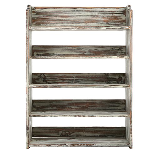MyGift 5 Tier Rustic Torched Wood Entryway Shoe Rack Storage Shelves, Closet Organizer Shelf