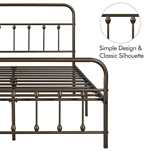 Yaheetech Classic Metal Platform Bed Frame Mattress Foundation with Victorian Style Iron-Art Headboard/Footboard/Under Bed Storage No Box Spring Needed Bronze Full Size