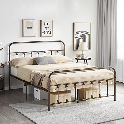 Yaheetech Classic Metal Platform Bed Frame Mattress Foundation with Victorian Style Iron-Art Headboard/Footboard/Under Bed Storage No Box Spring Needed Bronze Full Size