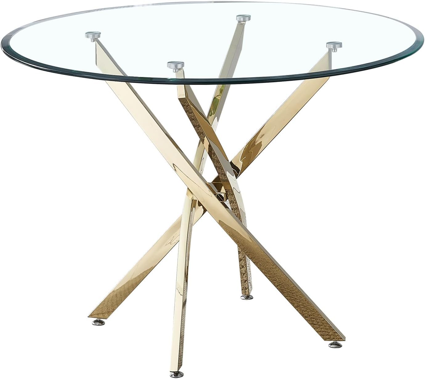 Goderfuu 36 inch Round Dining Table, Modern Dining Room Table with Gold Stainless Steel Base, Circle Tempered Glass Dining Table for 4, Small Dining Table Contemporary Kitchen Table Dinner Table