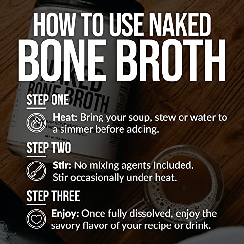Naked Bone Broth – Beef Bone Broth Protein Powder – 20g Protein, Only 1 Ingredient – Gut Health and Joint Supplement – Unflavored – No GMO, Gluten, or Soy – 1 Pound