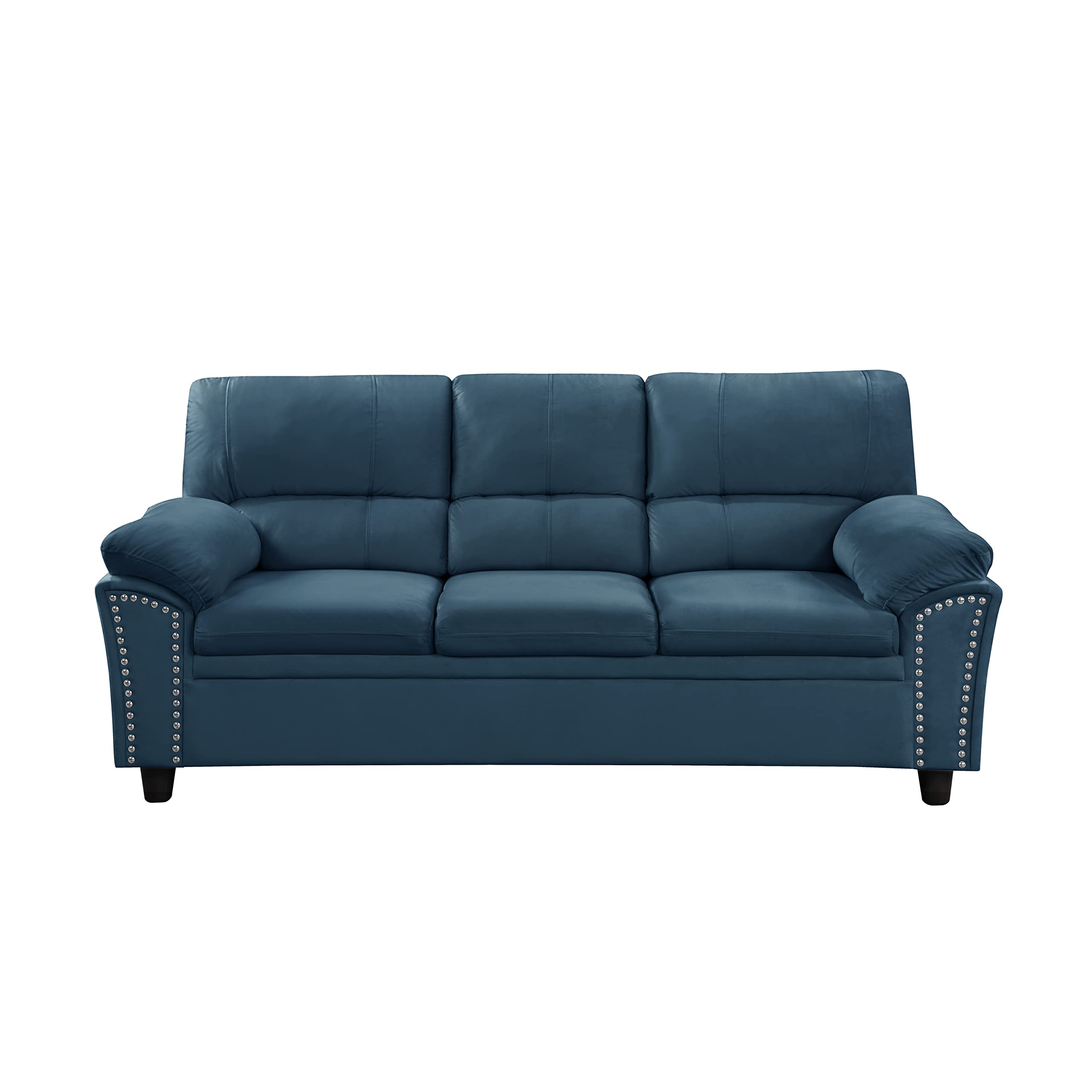 ERYE 2 Pieces Cushions Sectional Include 3 Seater Loveseat,Pillow-Top Armrest Velvet Upholstered Tufted Sofa & Couch W/Nailhead Decor for Home Office Apartment Living Room Furniture Sets, Blue 83.46"W