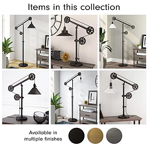 Henn&Hart 29" Tall Wide Brim/Pulley System Table Lamp with Metal Shade in Blackened Bronze/Blackened Bronze, Laptop Desk, Computer Desk, Home Office