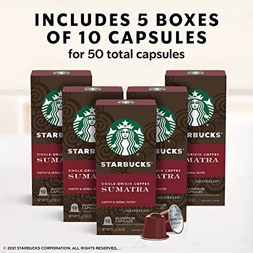 Starbucks by Nespresso Dark Roast Single-Origin Sumatra Coffee (50-count single serve capsules, compatible with Nespresso Original Line System)