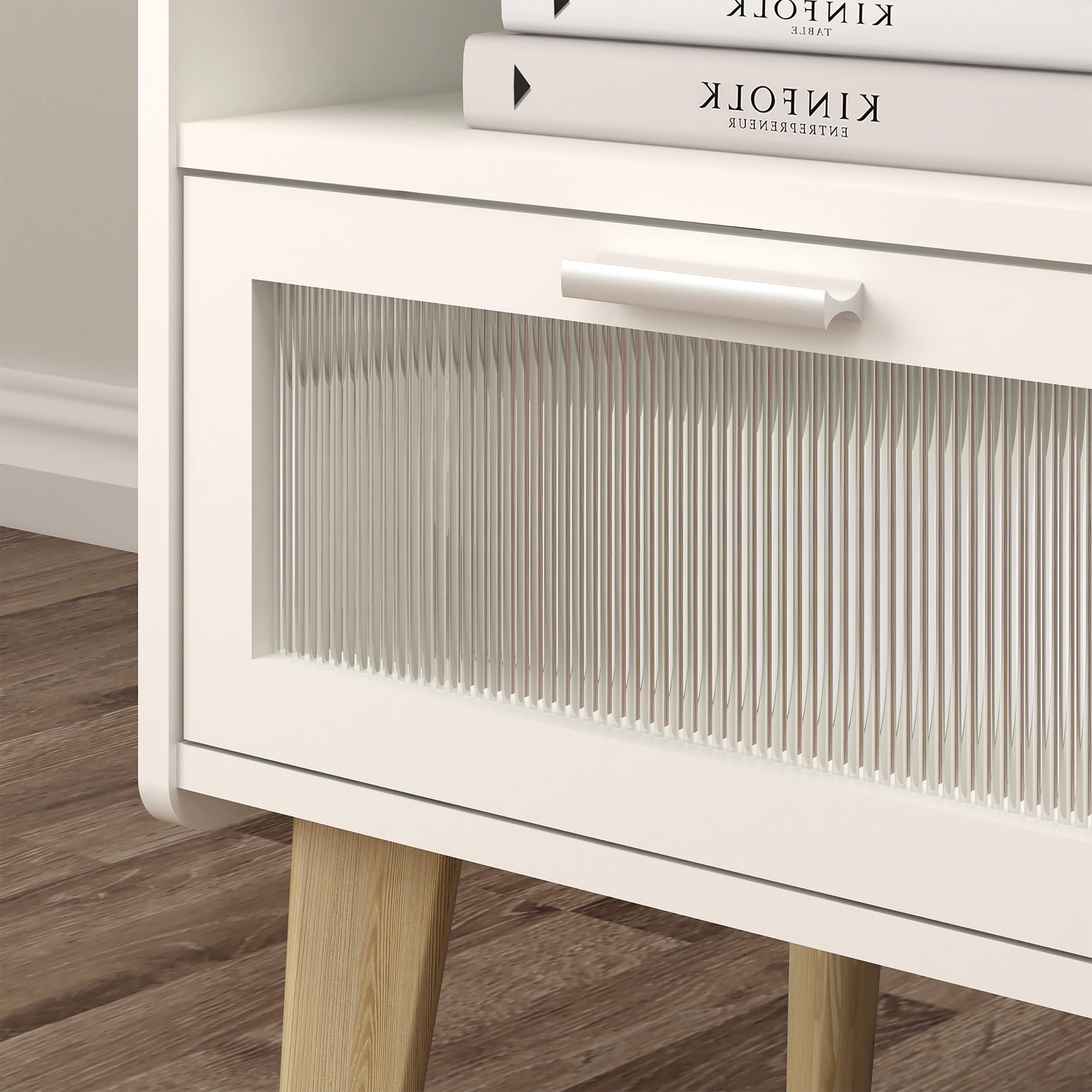 MMEOLUOOK Nightstand with Charging Station, Bedside Tables, End Table Side Table with 2 Tiers Storage Space, for Bedroom, Living Room, White MLBZ07WE