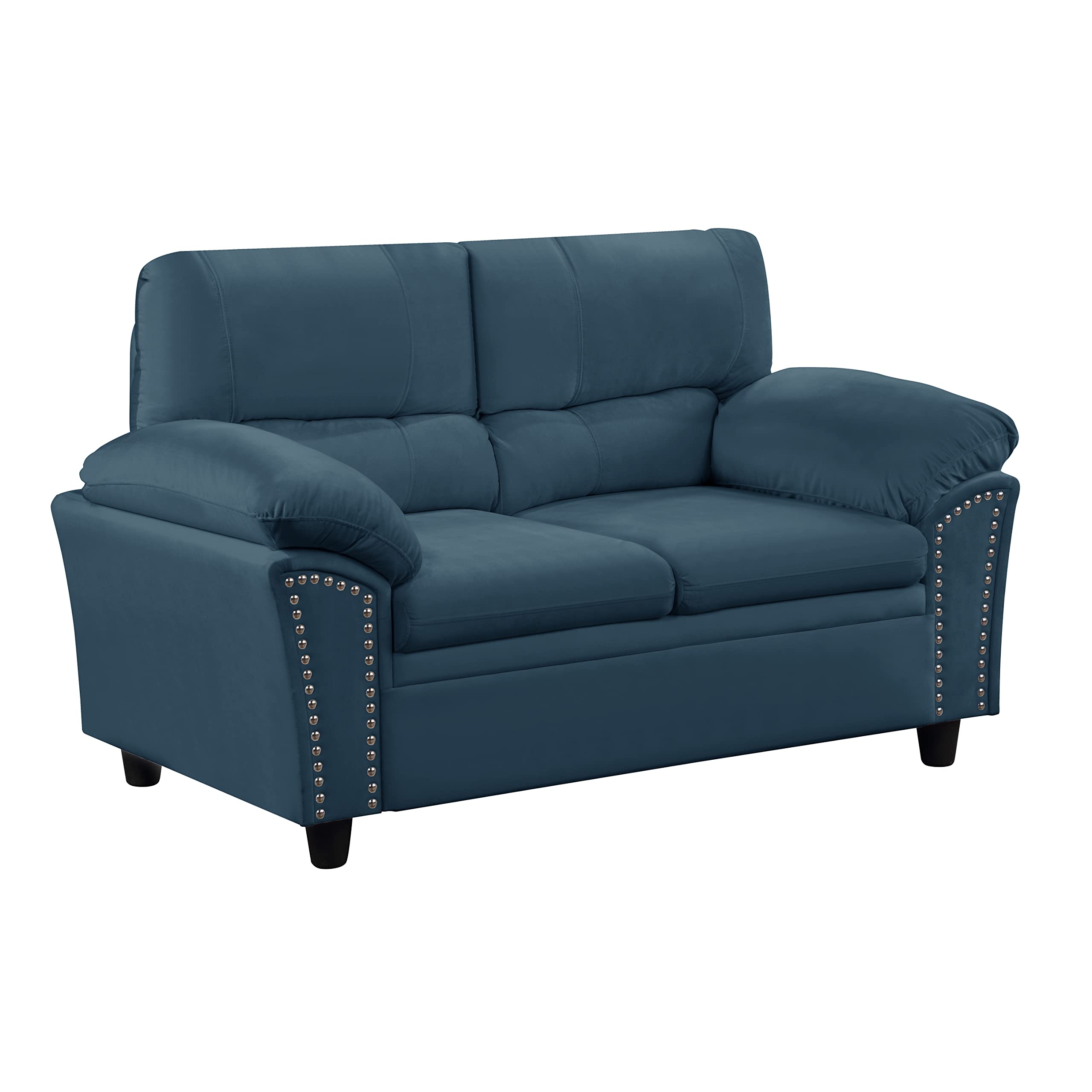 ERYE 2 Pieces Cushions Sectional Include 3 Seater Loveseat,Pillow-Top Armrest Velvet Upholstered Tufted Sofa & Couch W/Nailhead Decor for Home Office Apartment Living Room Furniture Sets, Blue 83.46"W