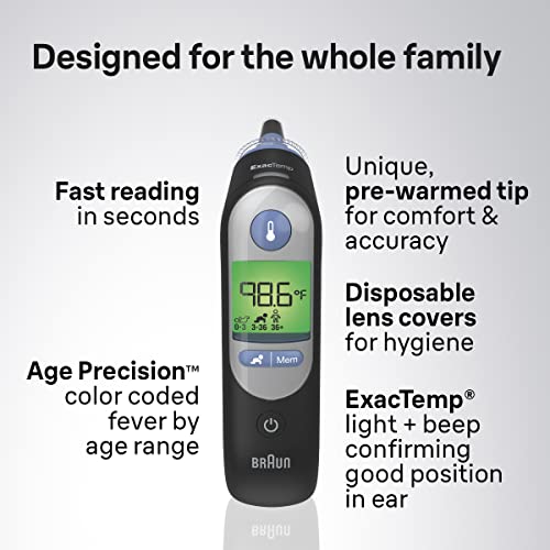 Braun ThermoScan 7 β Digital Ear Thermometer for Kids, Babies, Toddlers and Adults β Fast, Gentle, and Accurate Results in 2 Seconds - Black, IRT6520