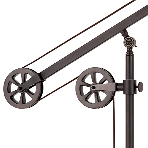 Henn&Hart 29" Tall Wide Brim/Pulley System Table Lamp with Metal Shade in Blackened Bronze/Blackened Bronze, Laptop Desk, Computer Desk, Home Office