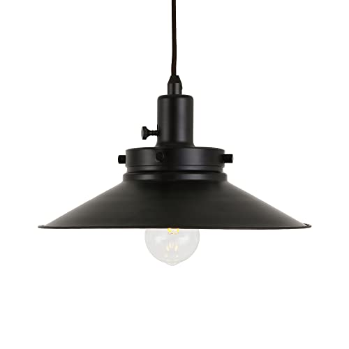 Henn&Hart 29" Tall Wide Brim/Pulley System Table Lamp with Metal Shade in Blackened Bronze/Blackened Bronze, Laptop Desk, Computer Desk, Home Office