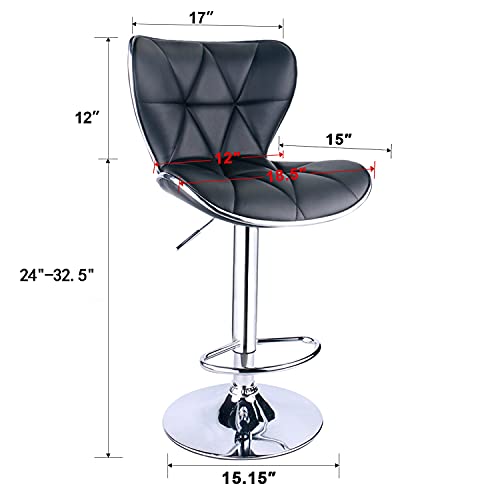 Leopard Shell Back Adjustable Swivel Bar Stools, PU Leather Padded with Back, Set of 2 ( Black )
