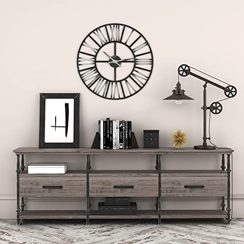 Henn&Hart 29" Tall Wide Brim/Pulley System Table Lamp with Metal Shade in Blackened Bronze/Blackened Bronze, Laptop Desk, Computer Desk, Home Office