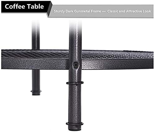 GreenForest Coffee Table Round 35.8 inch Industrial 2-Tier Sofa Table with Storage Open Shelf and Metal Legs for Living Room, Dark Walnut