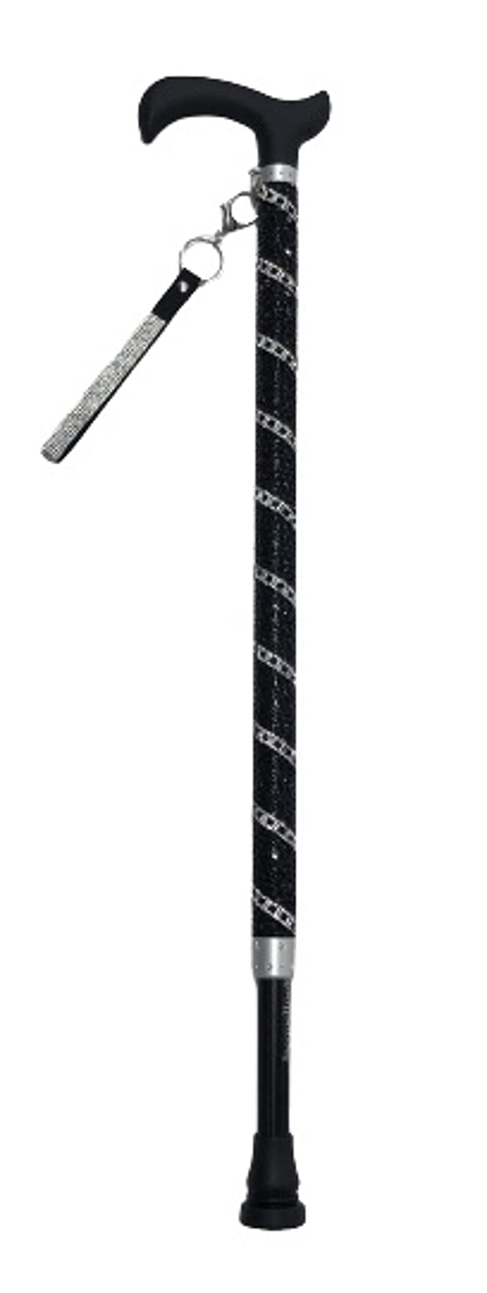 Jacqueline Kent JKC111.BKSI Aluminum Crystal Embellished Sugar Cane with Black Handle and Coordinating Wrist Band Adjustable 23.5 Inches to 40.25 Inches Black Crystal with Silver Vein