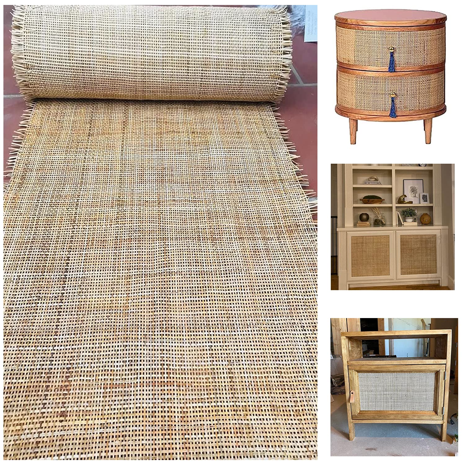 CLAYNIX 18" Width Square Cane Webbing 15 FEET - Cane Webbing Roll - Caning Material for Chairs - Open Weave Wicker Cane Webbing for Cabinet - Cane Fabric Webbing Sheet(15 FEET)