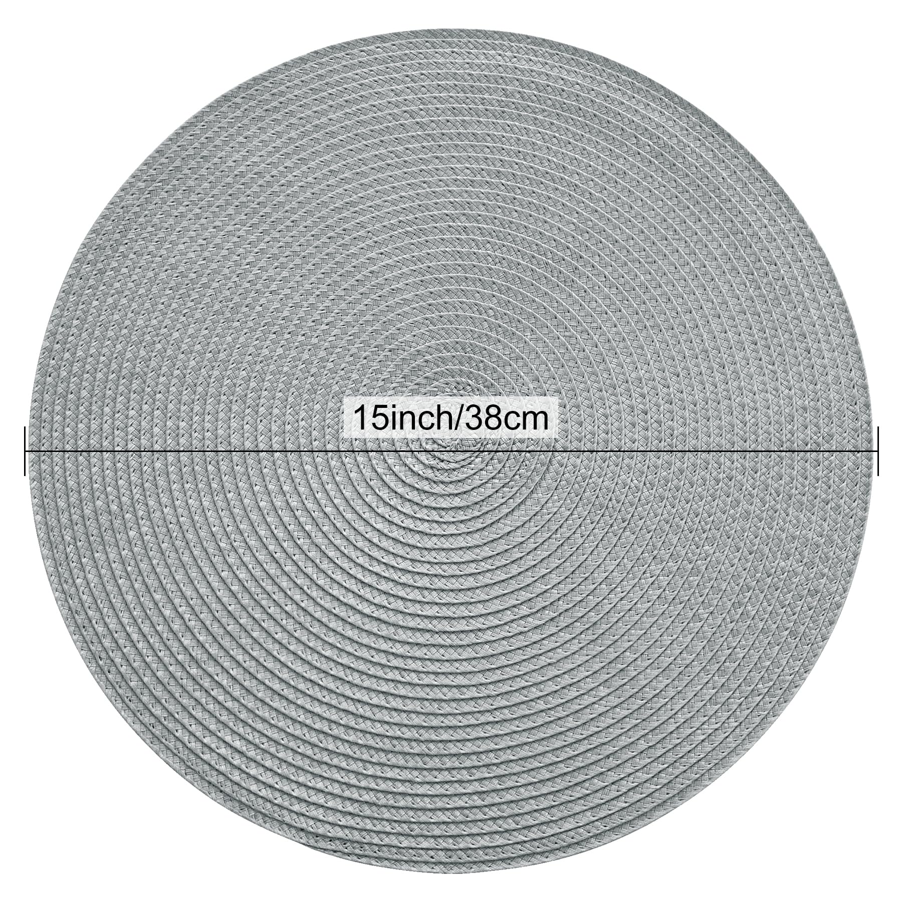 Round Woven Placemats Set of 12, 15 Inch Gray Placemats, Washable Circle Place Mats for Dining Tables Non-Slip Table Mats