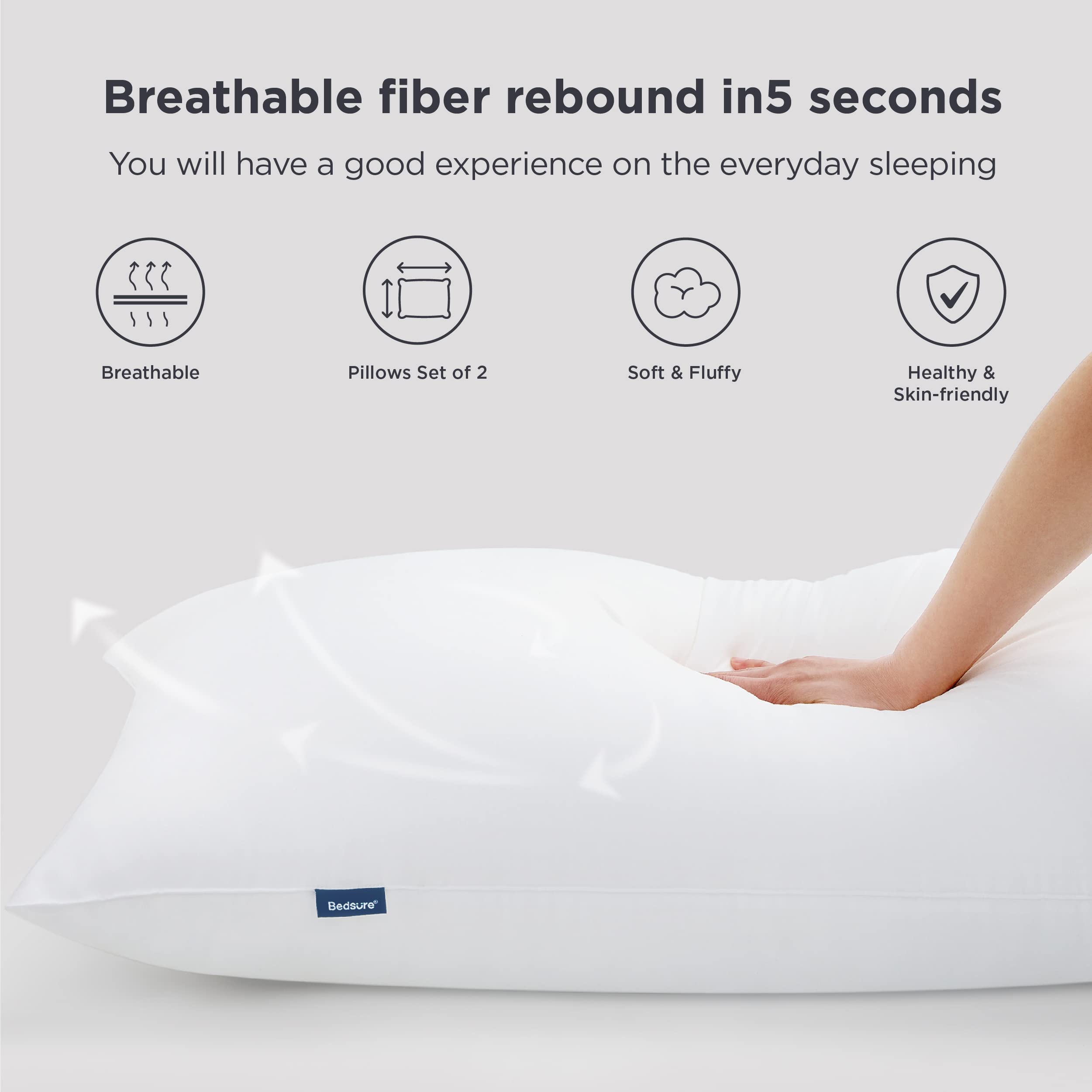 Bedsure Pillows King Size Set of 2 - King Size Pillows 2 Pack Premium Down Alternative Hotel Pillows Set of 2- Soft and Supportive Bed Pillows for Side and Back Sleeper