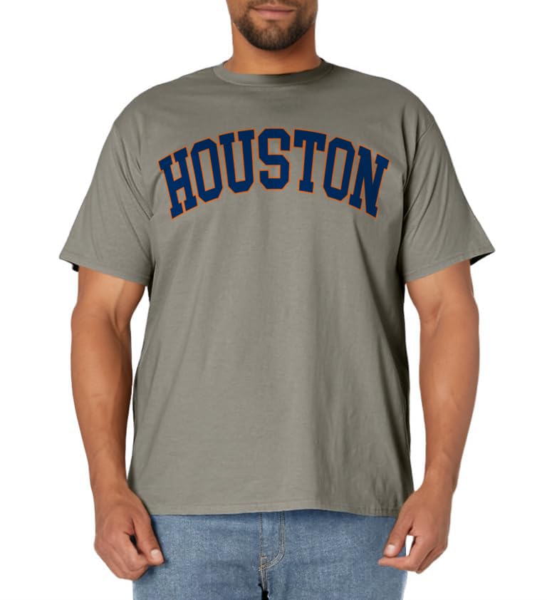 Houston Vintage Blue Orange Text T-Shirt
