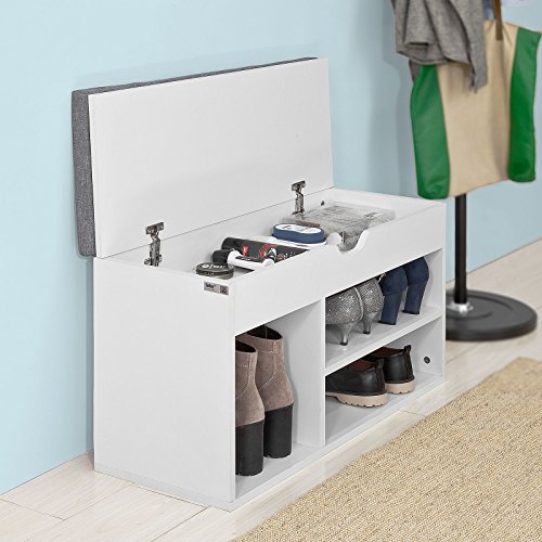 Haotian FSR45-HG,Shoe Storage Cabinet,Shoe Rack Shoe Bench with Lift Up Bench Top and Grey Cushion