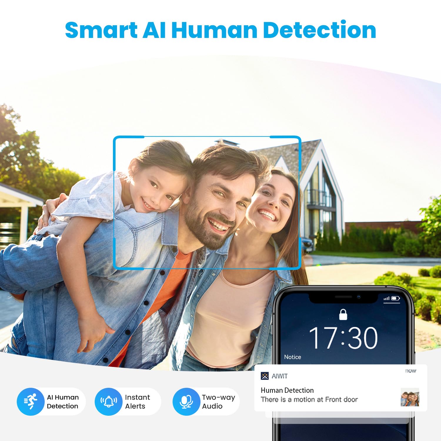 BITEPASS Smart Video Doorbell Camera Wireless with Ring Chime, AI Human Detection, 2-Way Audio, HD Live View, Wire-Free, Night Vision, Cloud Storage, Battery Powered, Indoor Outdoor Surveillance