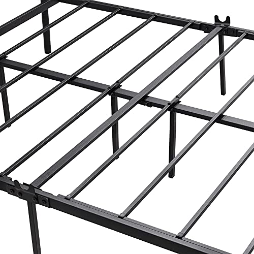 BOFENG Black Queen Size Bed Frames with Wood Headboard and Footboard,Heavy Duty Platform Bed Frame with Storage No Box Spring Needed,Steel Slats Mattress Foundation Square Pipe Design Noise Free,Brown