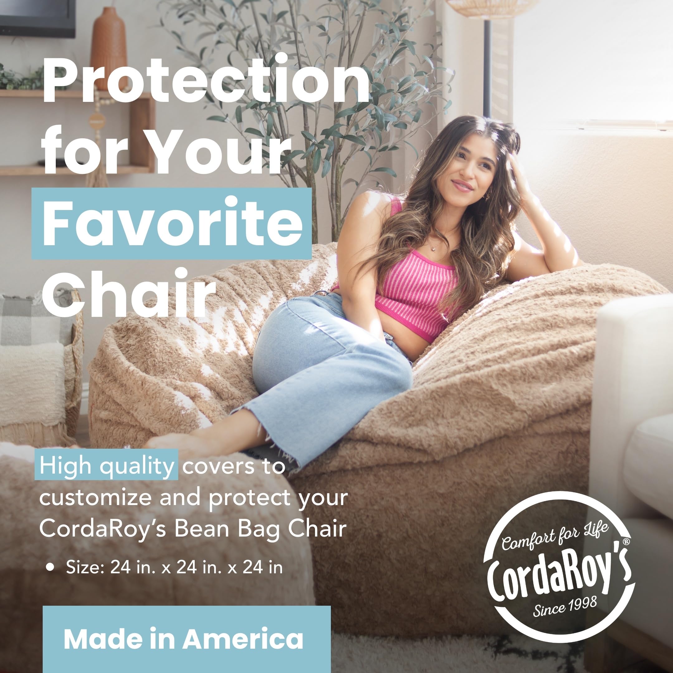 CordaRoy's Faux Fur Bean Bag Chair Cover Only (Bean Bag Sold Separately), Full Size, Tan