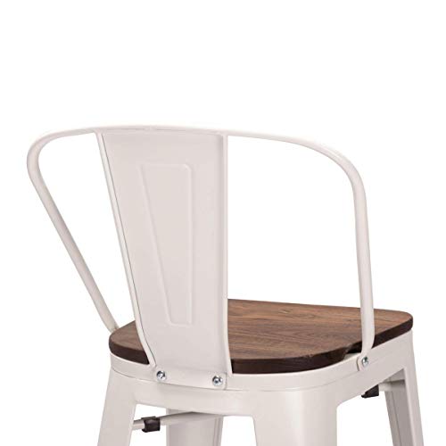 HAOBO Home Metal Bar Stools Modern Industrial Counter Height Stools Dining Chairs (24", High Back White Wooden Seat)[Set of 4]
