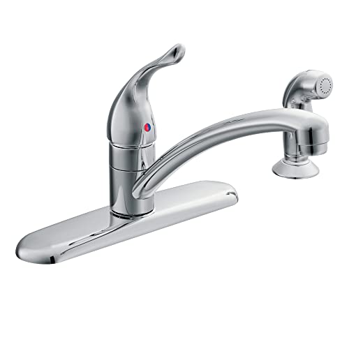 Moen Chateau Chrome One-Handle Low-Arc Kitchen Sink Faucet with Side Sprayer, 4 Hole Kitchen Faucet, Separate Flexible Pull Out Spray Head, for Commercial, Laundry, Utility, 7430