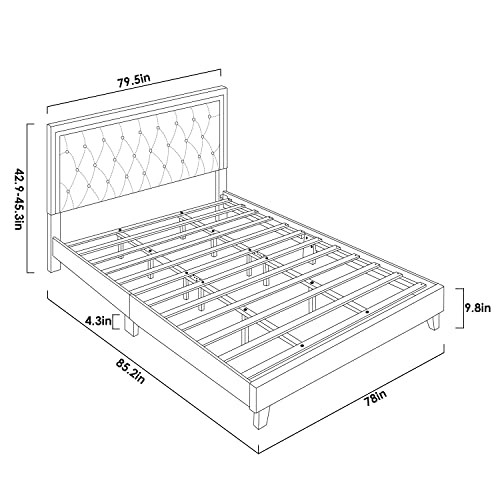 HITHOS King Bed Frame, Upholstered Platform Bed Frame with Modern Adjustable Headboard, Diamond Tufted Mattress Foundation with Wooden Slat Support, No Box Spring Needed, Easy Assembly (King, Gray)