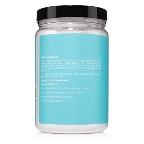 Naked EAAs Amino Acids Powder - 50 Servings - Vegan Unflavored Essential Amino Acids 500 Grams - Instantized All Natural EAA Powder Supplement