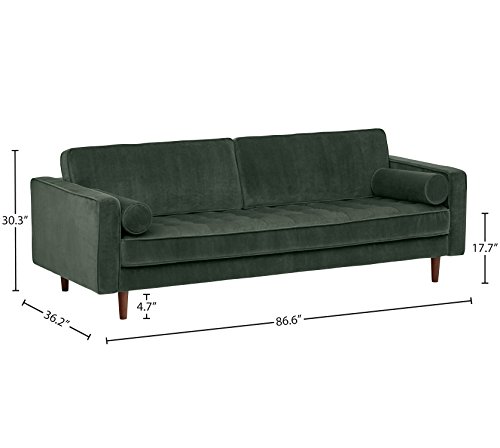 Amazon Brand β Rivet Aiden Mid-Century Modern Tufted Velvet Sofa Couch (86.6"W) - Hunter Green