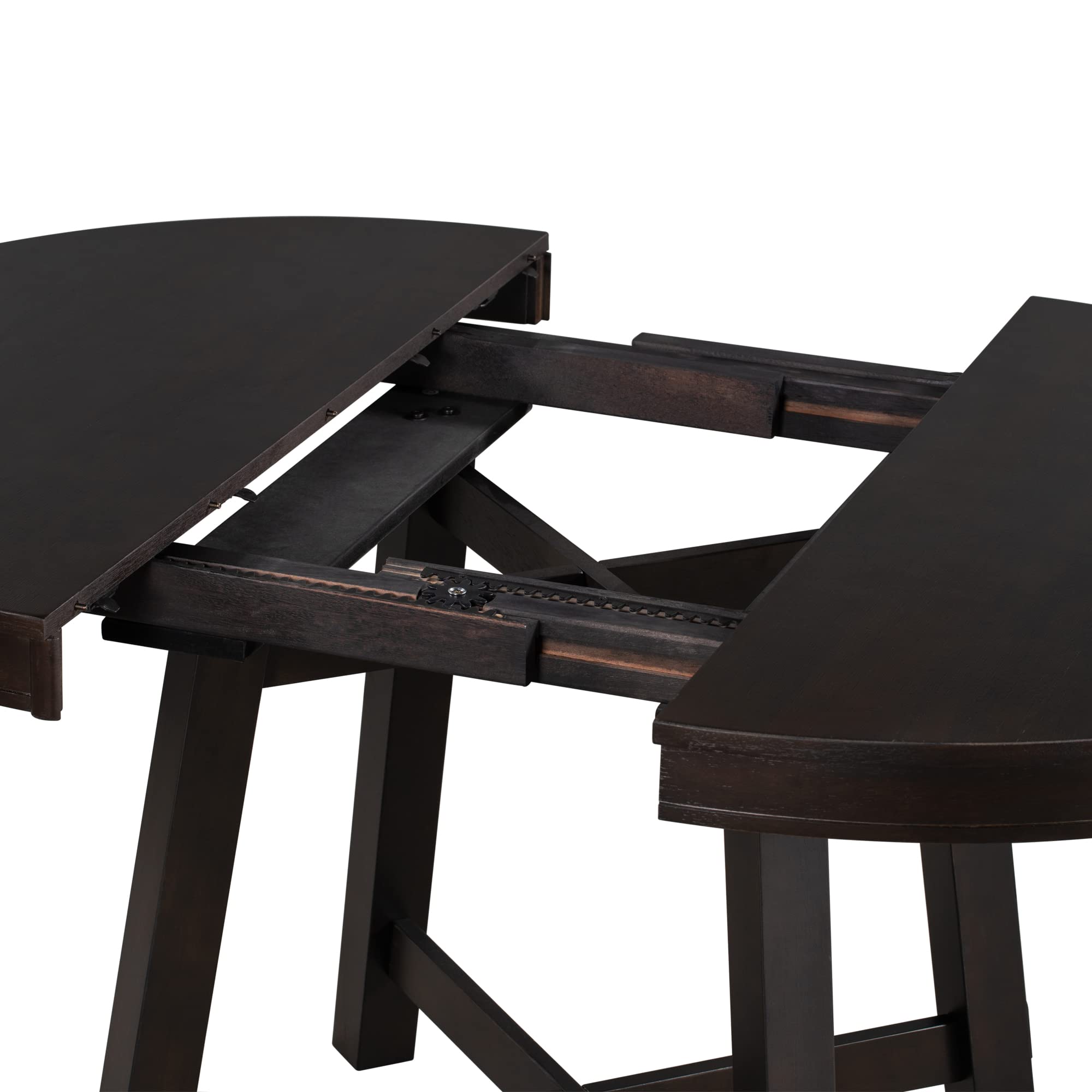 Merax Round Wood Dining Table, Farmhouse Round Extendable Dining Table with 16" Leaf Wood Kitchen Table for Dining Room, Kitchen (Espresso)