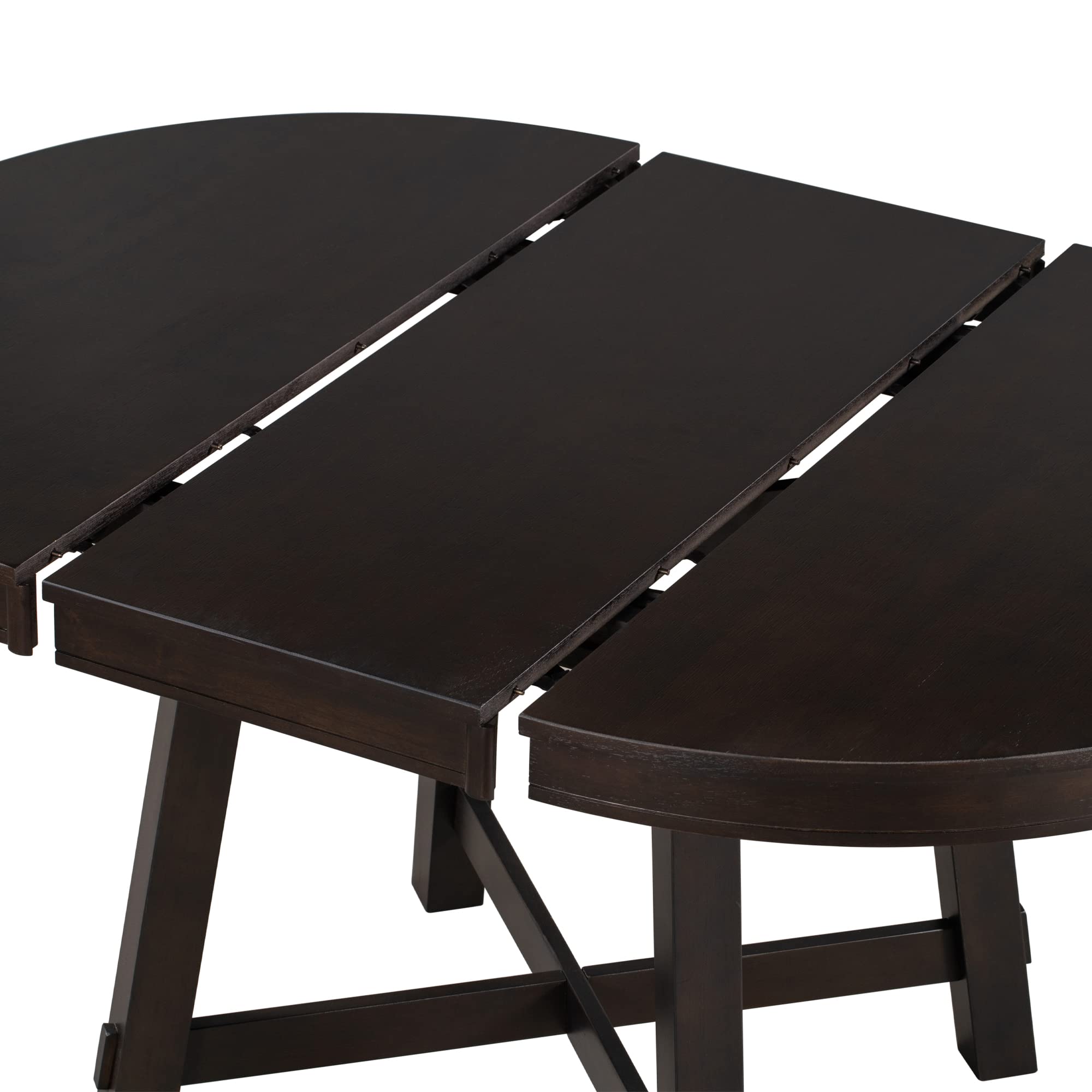 Merax Round Wood Dining Table, Farmhouse Round Extendable Dining Table with 16" Leaf Wood Kitchen Table for Dining Room, Kitchen (Espresso)