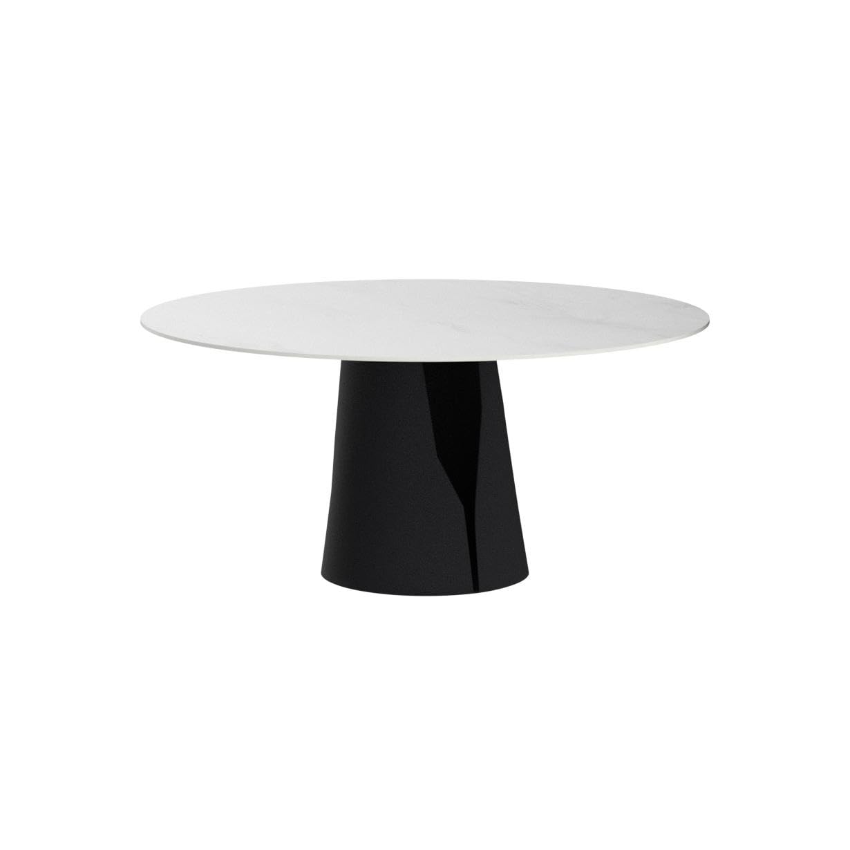 POVISON Round Dining Table for 6, Modern Dining Table 59" Dining Table Round Sintered Stone Top with Solid Black Carbon Steel Base, White Dining Table for Dining Room, Dining Table Only