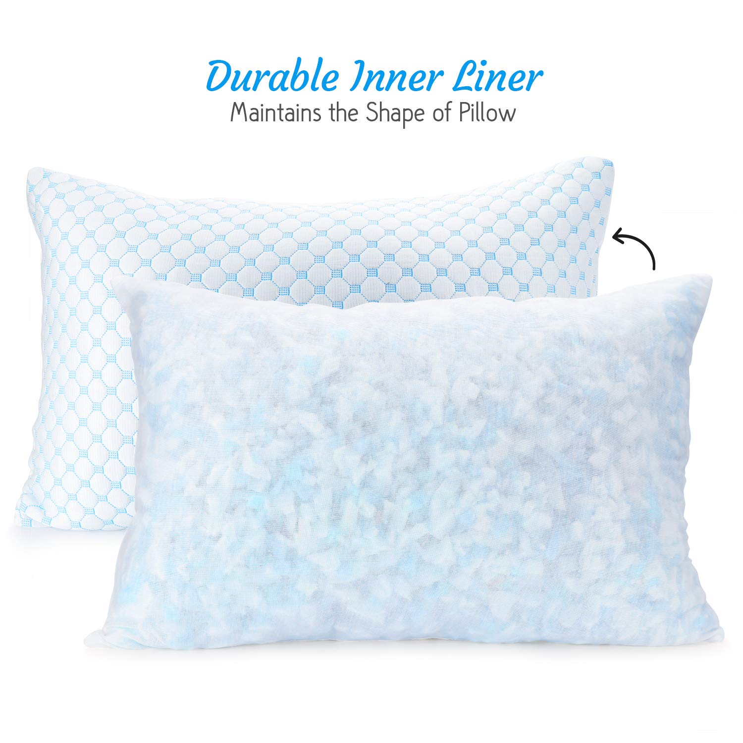 Nestl Cooling Pillow, Shredded Memory Foam Pillows King Size Set of 2, Gel Infused Cool Pillow, Adjustable King Size Pillow for Sleeping, Breathable King Pillow, Washable Removable Bed Pillow Cover