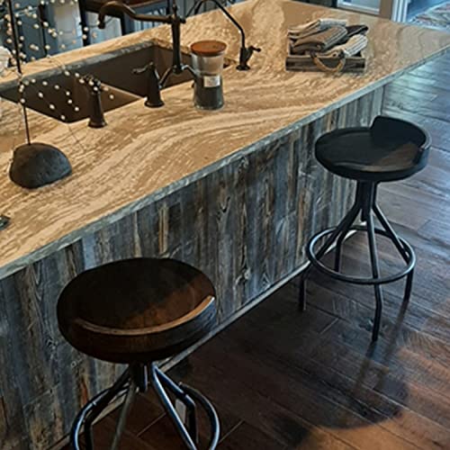 BOKKOLIK Set of 2 Bar Stools | Industrial Vintage Style | Swivel Wooden Seat | Bar Counter Height Adjustable 24-30inch | with Mini Backrest
