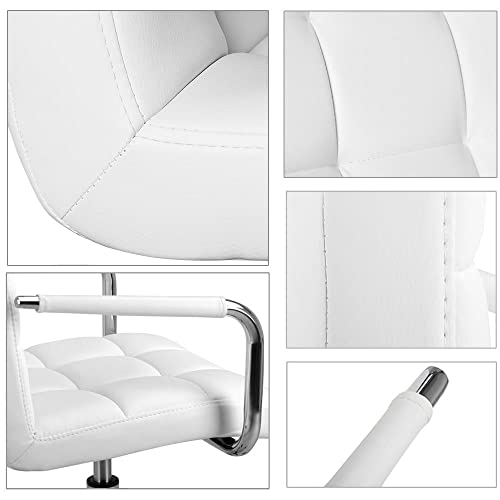 Yaheetech White Desk Chairs with Wheels/Armrests Modern PU Leather Office Chair Midback Adjustable Home Computer Executive Chair on Wheels 360° Swivel