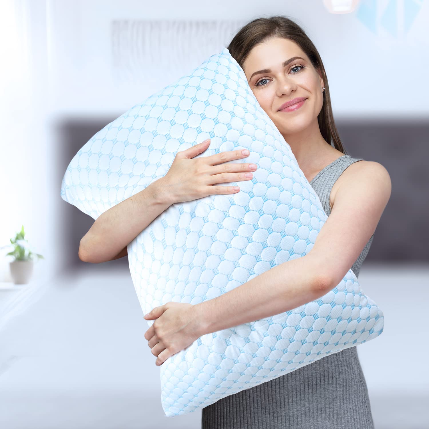 Nestl Cooling Pillow, Shredded Memory Foam Pillows King Size Set of 2, Gel Infused Cool Pillow, Adjustable King Size Pillow for Sleeping, Breathable King Pillow, Washable Removable Bed Pillow Cover