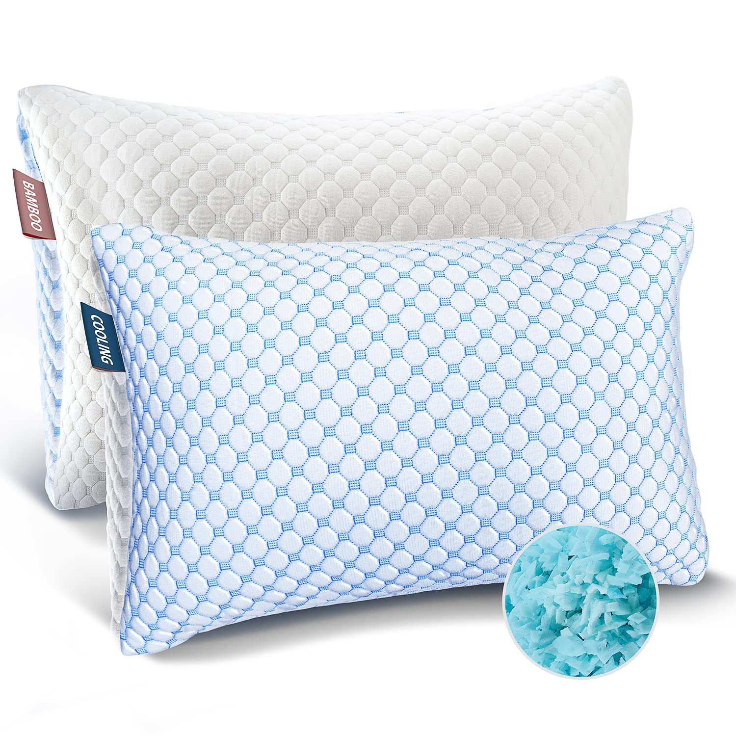 Nestl Cooling Pillow, Shredded Memory Foam Pillows King Size Set of 2, Gel Infused Cool Pillow, Adjustable King Size Pillow for Sleeping, Breathable King Pillow, Washable Removable Bed Pillow Cover