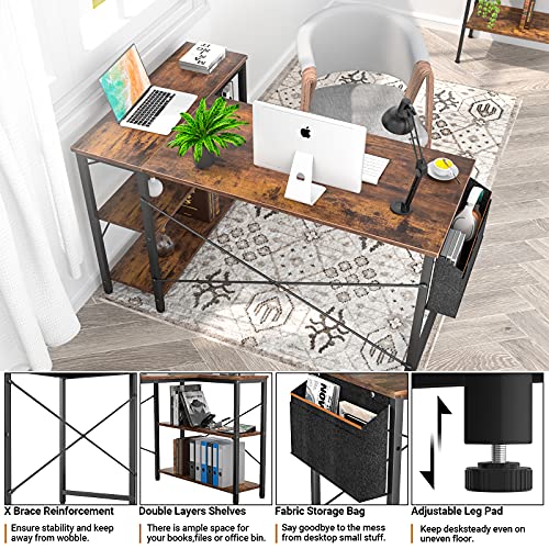 Homieasy Small L Shaped Computer Desk, 47 Inch L-Shaped Corner Desk with Reversible Storage Shelves for Home Office Workstation, Modern Simple Style Writing Desk Table with Storage Bag(Rustic Brown)