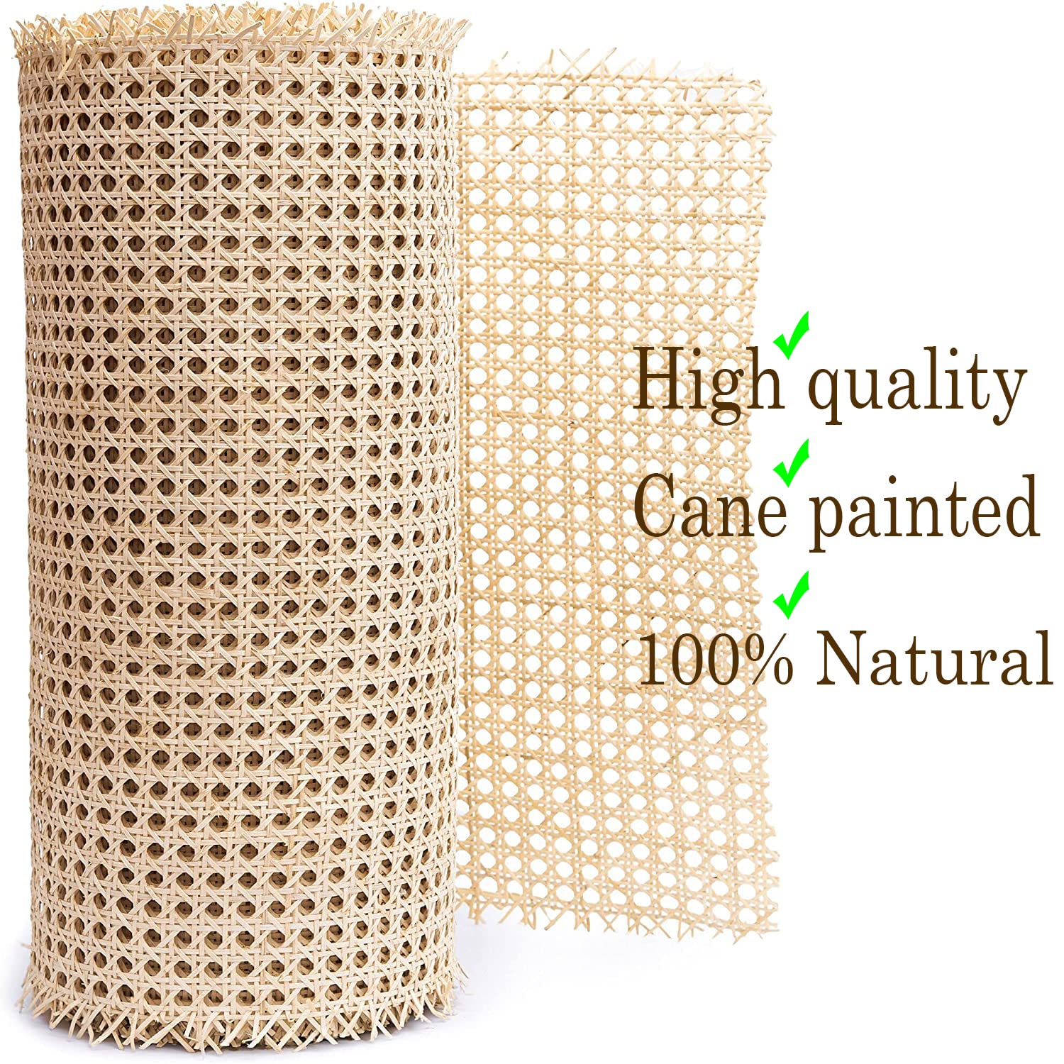 CLAYNIX 14" Width Cane Webbing, Natural Rattan Webbing for Caning Projects - Rattan Cane Webbing Roll - Net Open Weave Wicker Cane Webbing Material for Cabinet, Door (2 Ft Length)